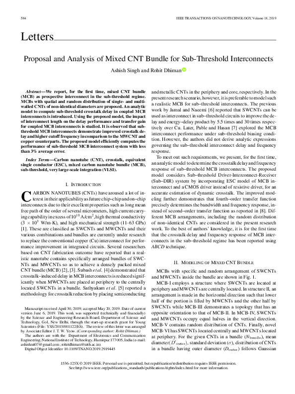 (PDF) Proposal and Analysis of Mixed CNT Bundle for Sub-Threshold ...