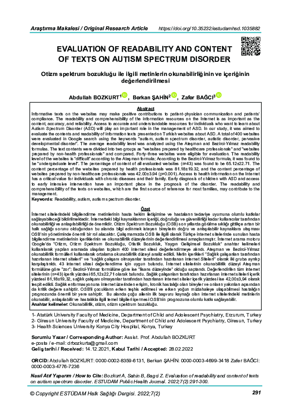 (PDF) Evaluation of readability and content of texts on autism spectrum ...