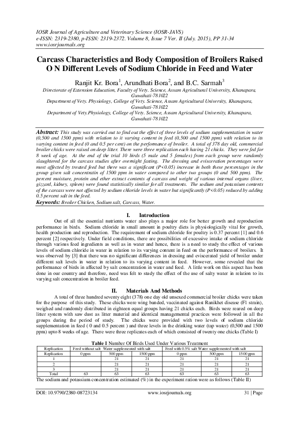 (PDF) Carcass Characteristics and Body Composition of Broilers Raised O N Different Levels of ...
