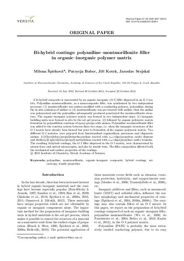 (PDF) Bi-hybrid coatings: polyaniline-montmorillonite filler in organic ...