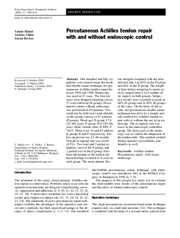 (PDF) Percutaneous Achilles tendon repair with and without endoscopic ...