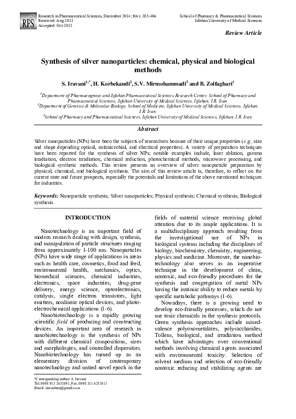 (PDF) Synthesis of silver nanoparticles: chemical, physical and biological methods | Behzad ...
