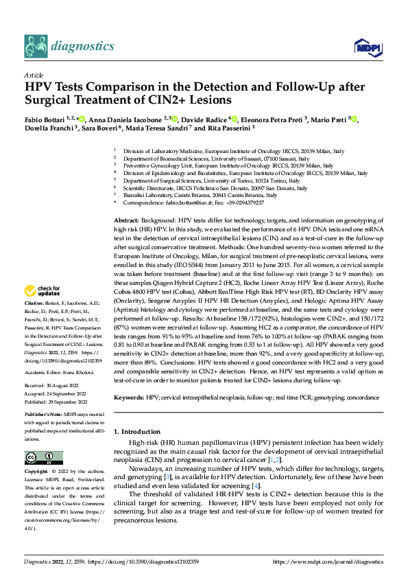 (PDF) HPV Tests Comparison in the Detection and Follow-Up after ...