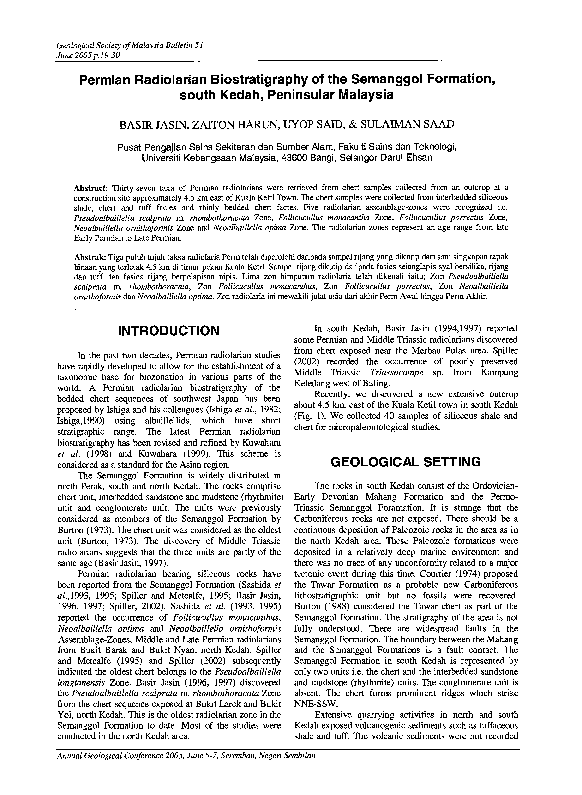 (PDF) Permian Radiolarian Biostratigraphy of the Semanggol Formation, south Kedah, Peninsular ...