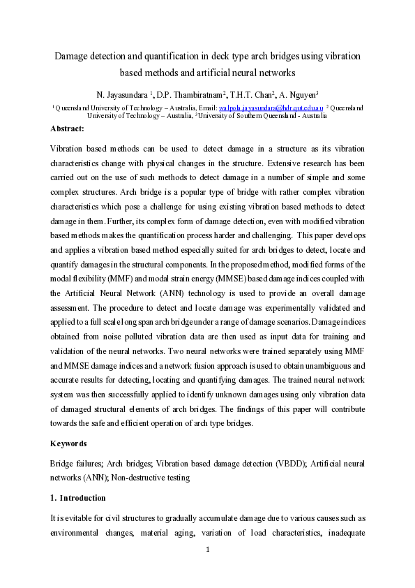 (PDF) Damage detection and quantification in deck type arch bridges using vibration based ...