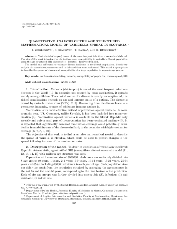 (PDF) Quantitative Analysis of the Age Structured Mathematical Model of Varicella Spread in Slovakia