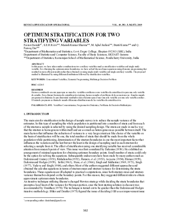 (PDF) Optimum Stratification for Two Stratifying Variables
