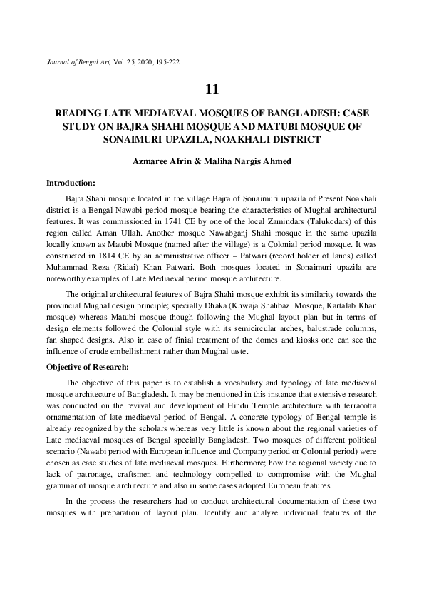 (PDF) READING LATE MEDIAEVAL MOSQUES OF BANGLADESH: CASE STUDY ON BAJRA ...