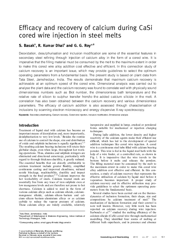 (PDF) Efficacy and recovery of calcium during CaSi cored wire injection ...