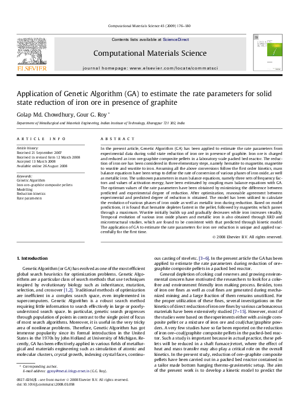 (PDF) Application of Genetic Algorithm (GA) to estimate the rate parameters for solid state ...