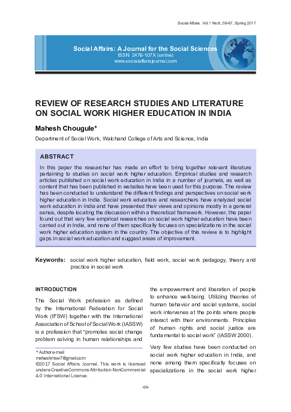 (PDF) Review of Research Studies and Literature on Social Work Higher ...