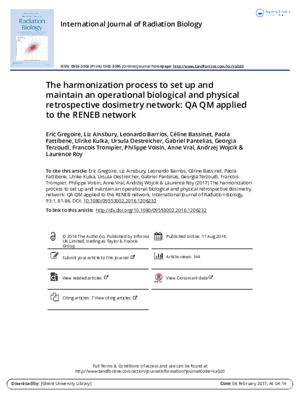 (PDF) The harmonization process to set up and maintain an operational biological and physical ...