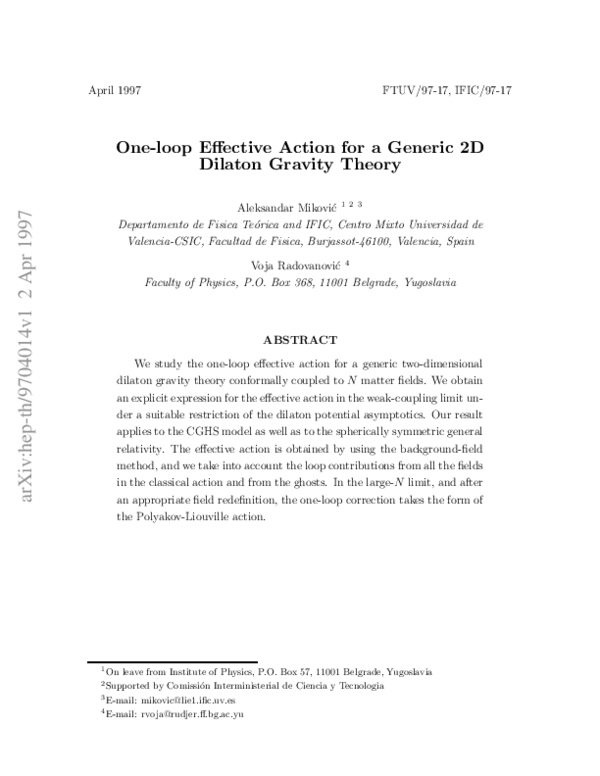 (PDF) One-loop effective action for a generic 2d dilaton gravity theory