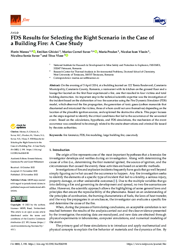 (PDF) FDS Results for Selecting the Right Scenario in the Case of a ...