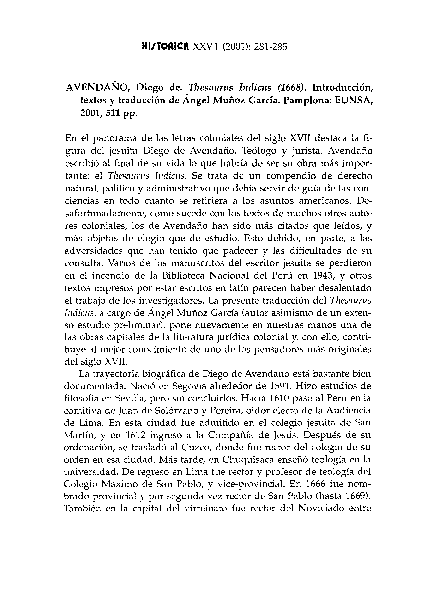(PDF) Avendaño, Diego de. Thesaurus Indicus (1668). Introducción ...