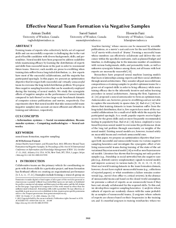 (PDF) Effective Neural Team Formation via Negative Samples