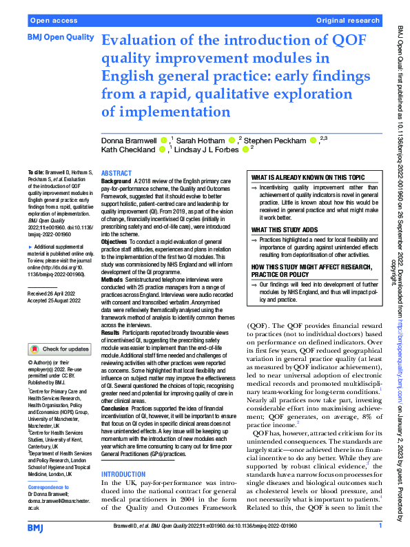 (PDF) Evaluation of the introduction of QOF quality improvement modules in English general ...