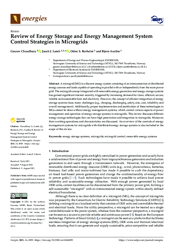 (PDF) Review of Energy Storage and Energy Management System Control Strategies in Microgrids