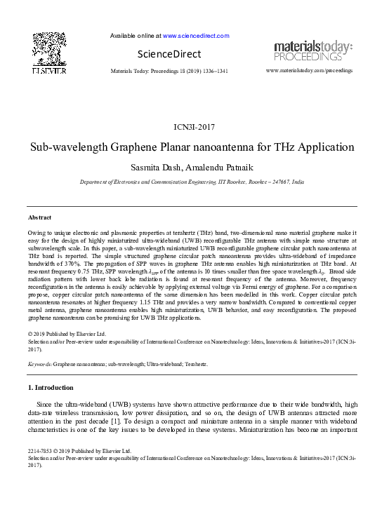 (PDF) Sub-wavelength Graphene Planar nanoantenna for THz Application ...