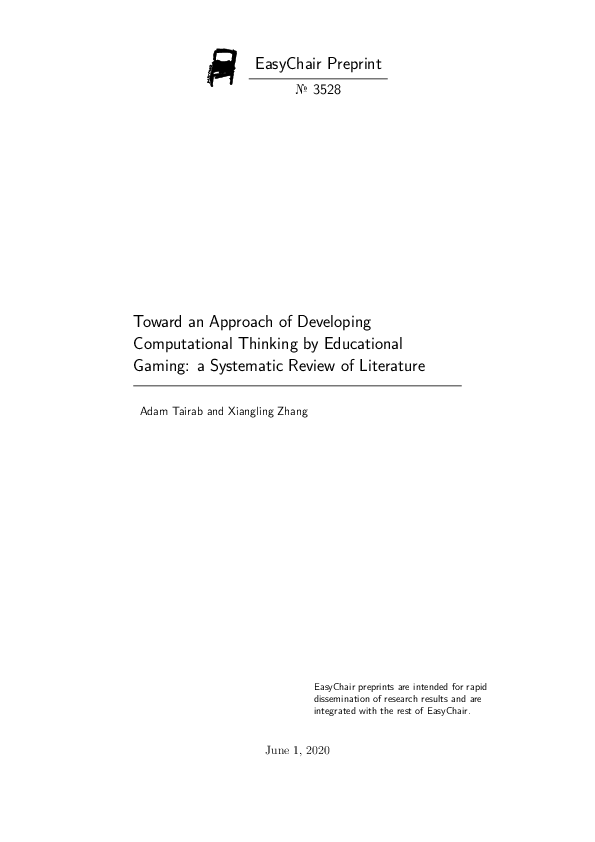 Pdf Toward An Approach Of Developing Computational Thinking By Educational Gaming A