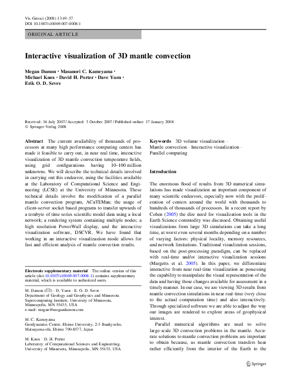 (PDF) Interactive visualization of 3D mantle convection