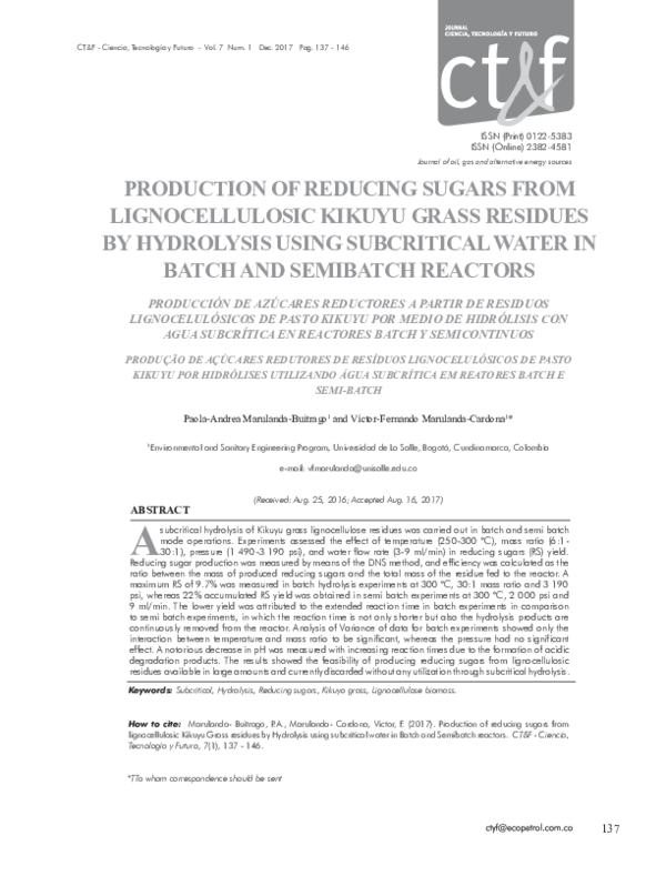 (PDF) Production of Reducing Sugars from Lignocellulosic Biomass for Fuel Ethanol Production