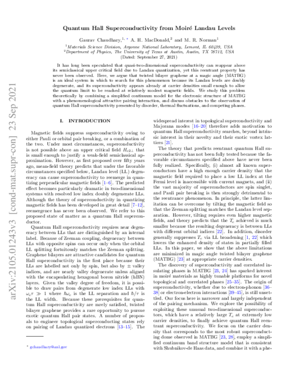 (PDF) Quantum Hall superconductivity from moiré Landau levels