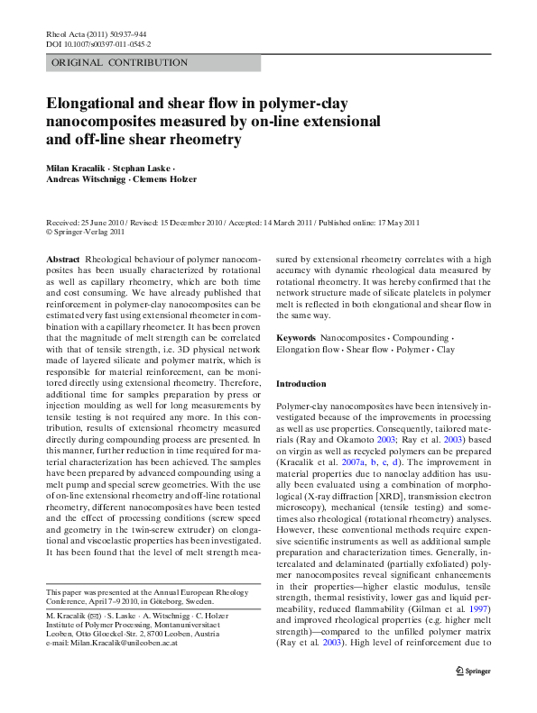 (PDF) Elongational and shear flow in polymer-clay nanocomposites ...