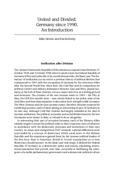 (PDF) United and Divided : Germany since 1990 . An Introduction