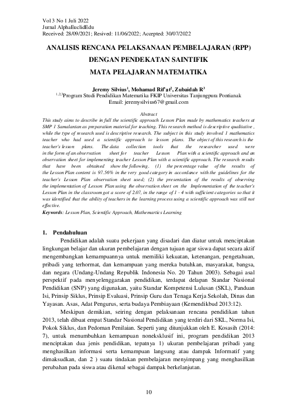 (PDF) Analisis Rencana Pelaksanaan Pembelajaran (RPP) Dengan Pendekatan Saintifik Pada Mata ...