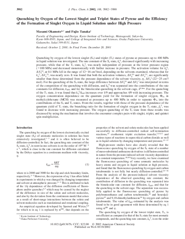 (PDF) Quenching by Oxygen of the Lowest Singlet and Triplet States of ...