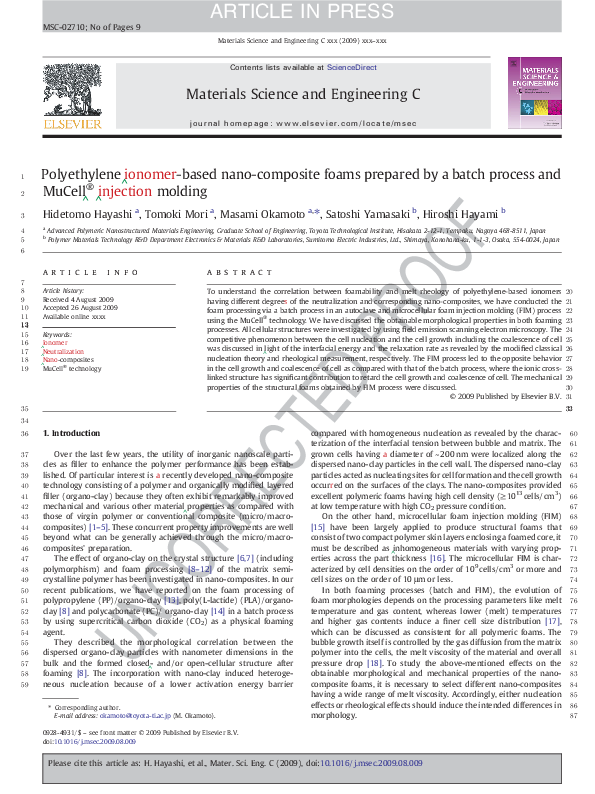 (PDF) Polyethylene ionomer-based nano-composite foams prepared by a ...