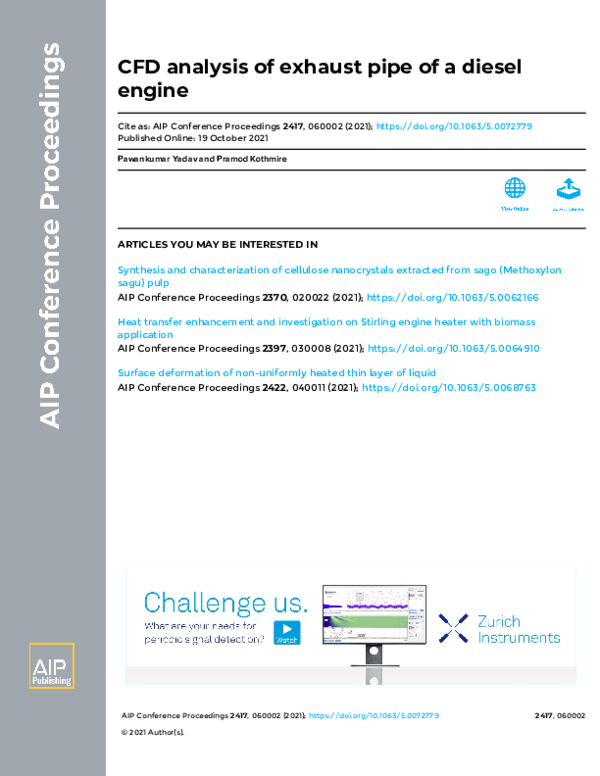 (PDF) CFD analysis of exhaust pipe of a diesel engine