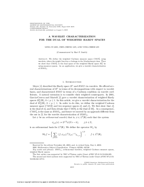 Pdf A Wavelet Characterization For The Dual Of Weighted Hardy Spaces