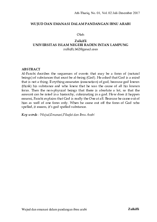 (PDF) Wujud Dan Emanasi Dalam Pandangan Ibnu Arabi