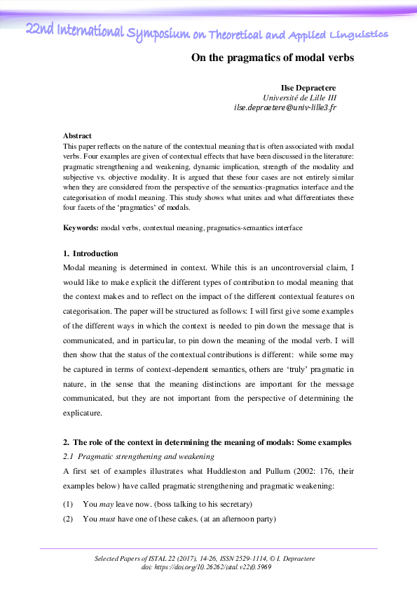 (PDF) On the pragmatics of modal verbs