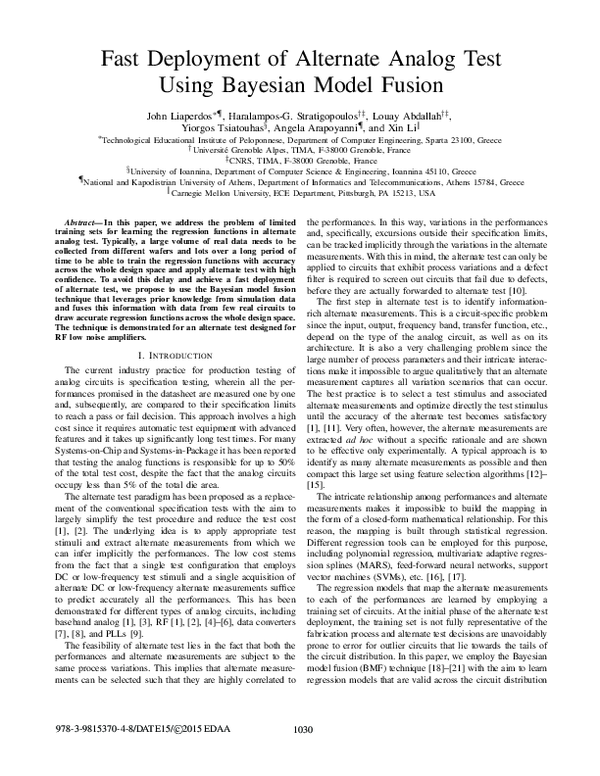 (PDF) Fast Deployment of Alternate Analog Test Using Bayesian Model Fusion