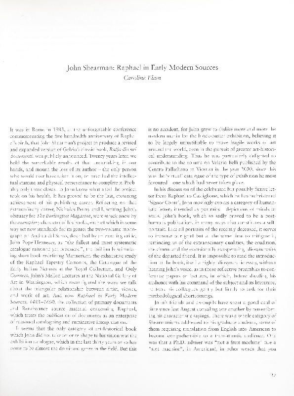 (PDF) John Shearman: Raphael in Early Modern Sources