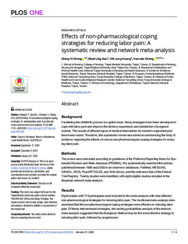 (PDF) Effects of non-pharmacological coping strategies for reducing labor pain: A systematic ...