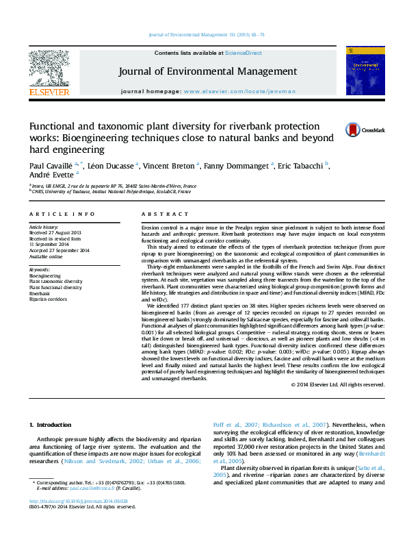 (PDF) Functional and taxonomic plant diversity for riverbank protection ...