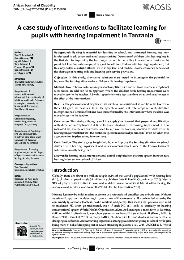 (PDF) A case study of interventions to facilitate learning for pupils with hearing impairment in ...