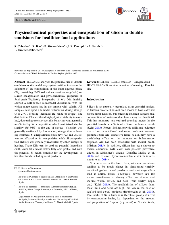 (PDF) Physicochemical properties and encapsulation of silicon in double ...