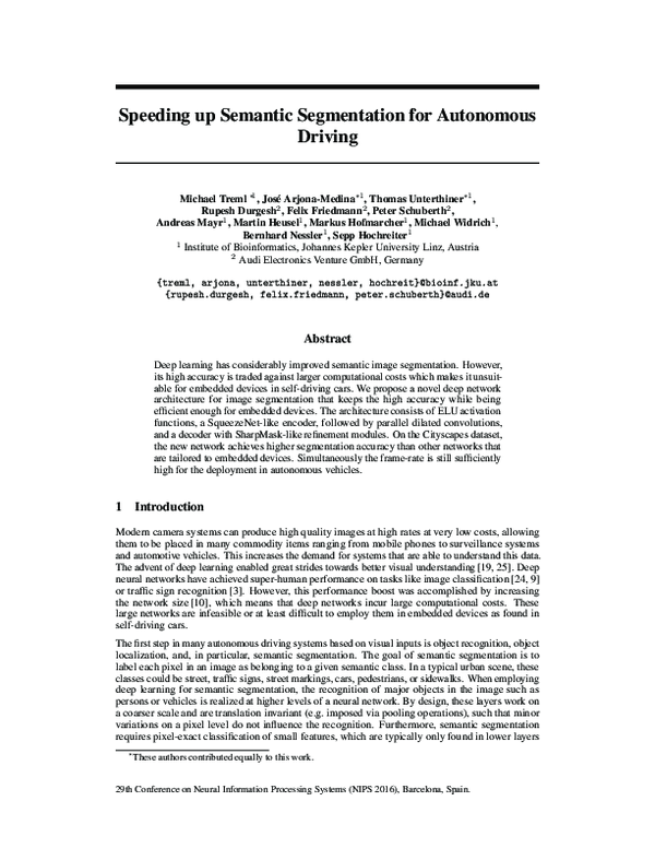 (PDF) Speeding up Semantic Segmentation for Autonomous Driving