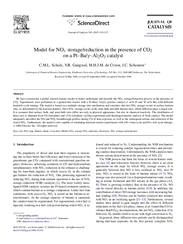 (PDF) Model for NOx storage/reduction in the presence of CO2 on a Pt–Ba ...