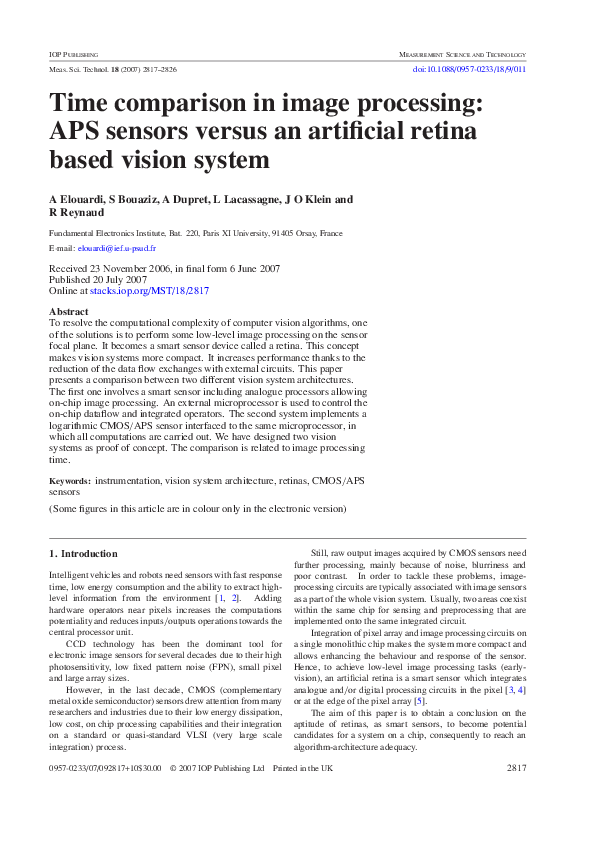 (PDF) Time comparison in image processing: APS sensors versus an ...