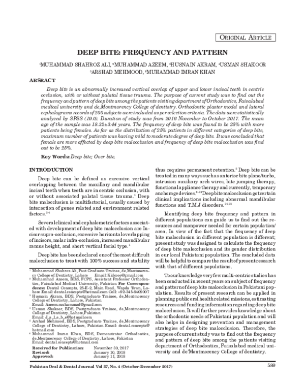 (PDF) Deep Bite: Frequency and Pattern