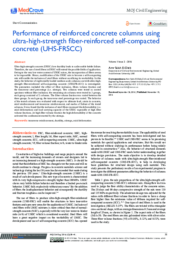 Pdf Performance Of Reinforced Concrete Columns Using Ultra High Strength Fiber Reinforced Self