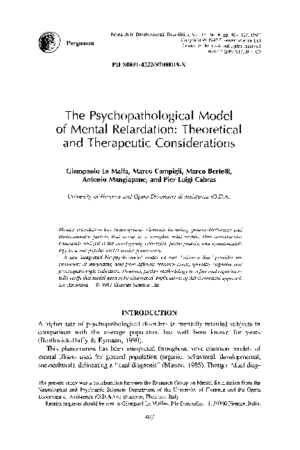 (PDF) The psychopathological model of mental retardation: Theoretical ...