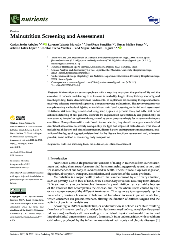 (PDF) Malnutrition Screening and Assessment