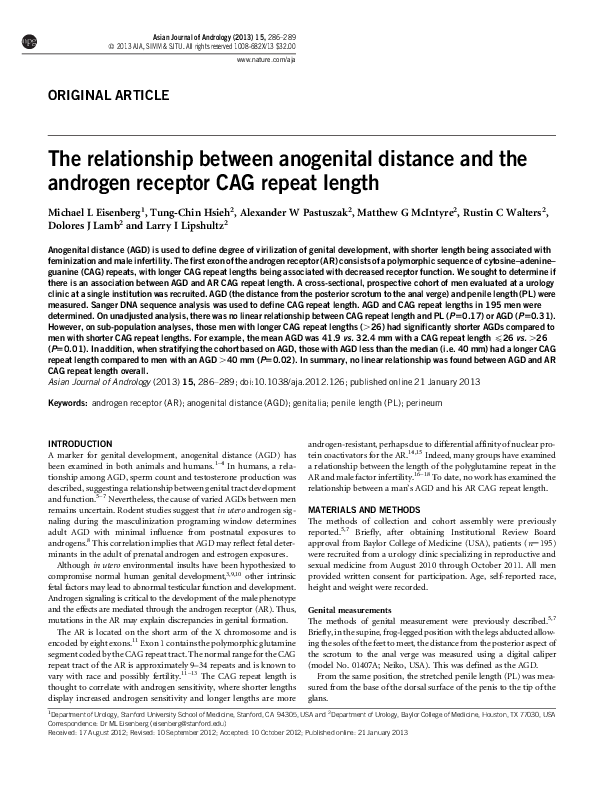 (PDF) The relationship between anogenital distance and the androgen ...